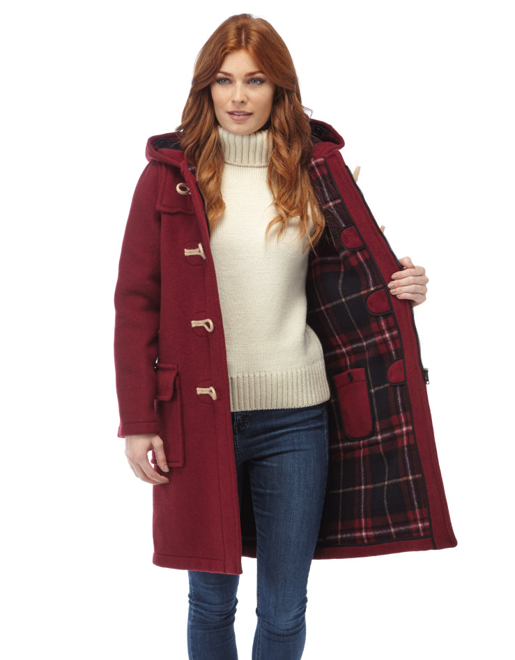 Women's Burgundy Original Classic Fit Duffle Coat with Wooden Toggles ...